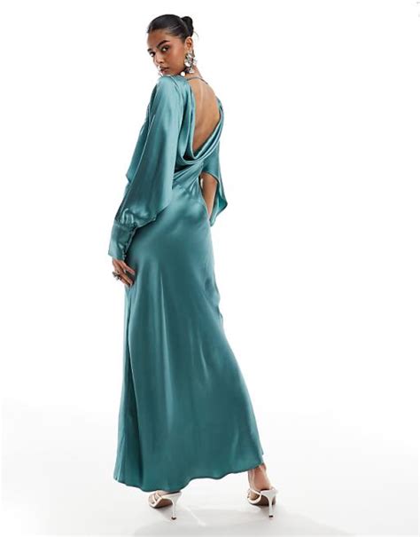And Other Stories Vestito Lungo A Maniche Lunghe In Raso Verde Con