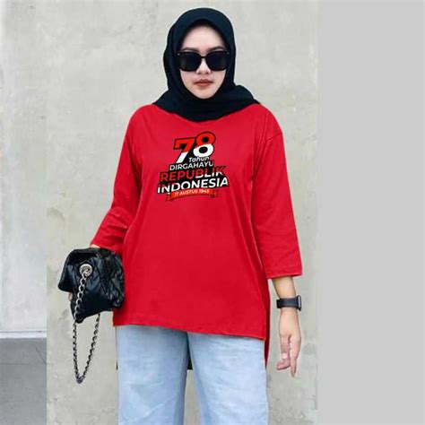 Atasan Wanita Oversize Lengan 7 8 Print DTF Kaos Wanita Oversize
