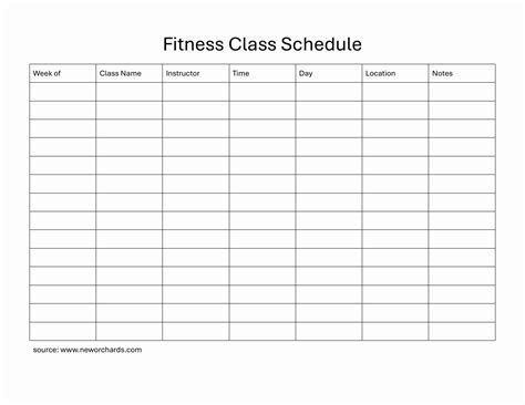 Fitness Class Schedule Template In Pdf