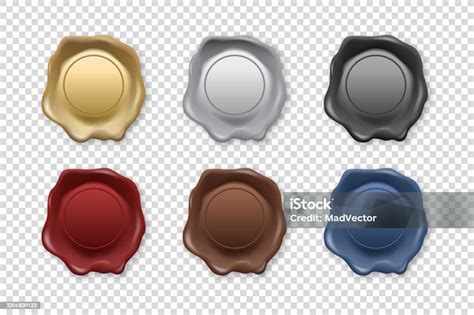 벡터 3d 현실적인 빈티지 복고풍 스탬프 왁스 인감 아이콘 은 투명 한 배경에 격리 닫닫기 설정 밀봉 왁스 또는 우표 인증서 문서 편지 및 봉투 라벨의 디자인 템플릿 0명에