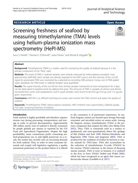 PDF Screening Freshness Of Seafood By Measuring Trimethylamine TMA