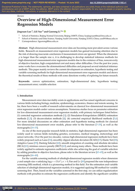 Pdf Overview Of High Dimensional Measurement Error Regression Models