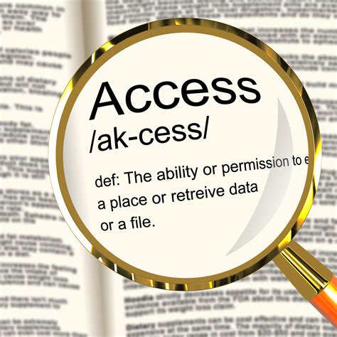 Access Definition Magnifier Showing Permission To Enter A Place Deb