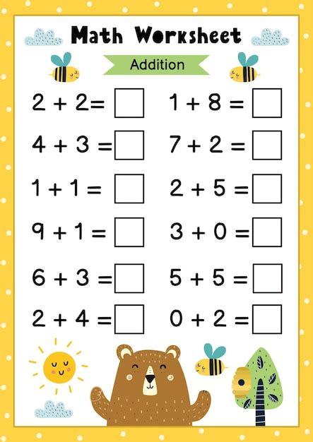 Feuille De Calcul Mathématique Pour Les Enfants Vecteur Premium