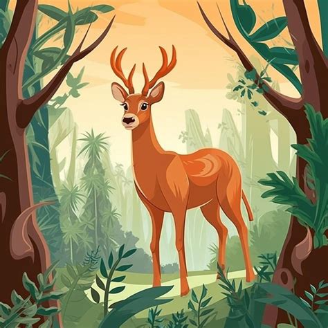 Premium Ai Image Deer Cartoon Illustration