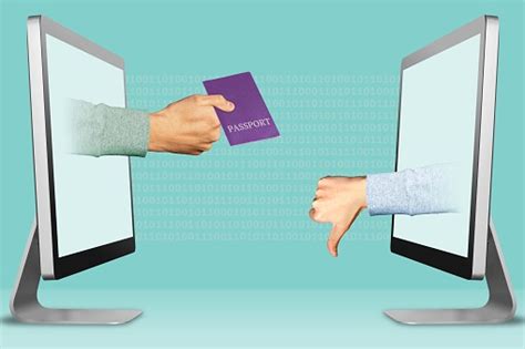 전자 개념 디스플레이에서 두 손입니다 여권 및 거절 싫어한다 3 차원 일러스트 레이 션 관광에 대한 스톡 사진 및 기타 이미지 Istock