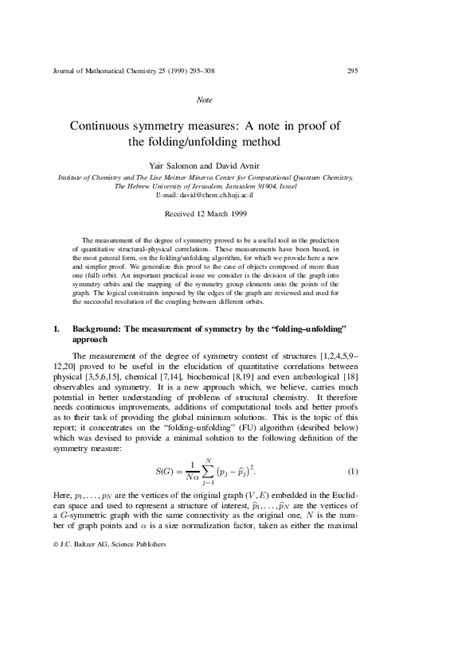 Pdf Continuous Symmetry Measures A Note In Proof Of The Folding