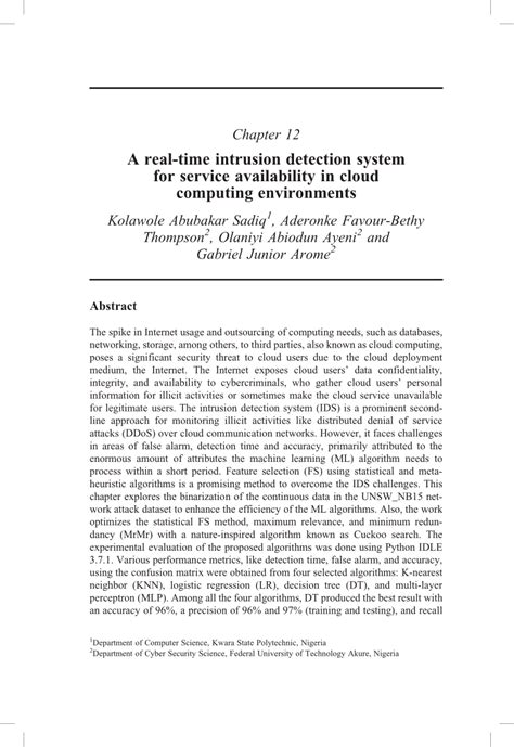 pdf a real time intrusion detection system for service availability