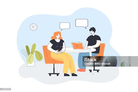 Hr 관리자 인터뷰 구직자 플랫 벡터 일러스트 레이 션 경영자에 대한 스톡 벡터 아트 및 기타 이미지 경영자 노트북