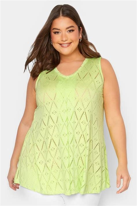 Yours Plus Size Lime Green Broderie Anglaise Swing Vest Top Yours