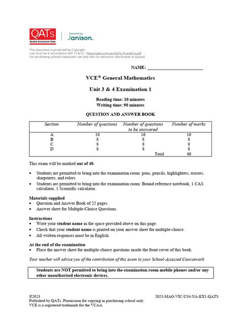2023 Qats Exam 1 Units 3 4 Pdf Matrix Mathematics Interest