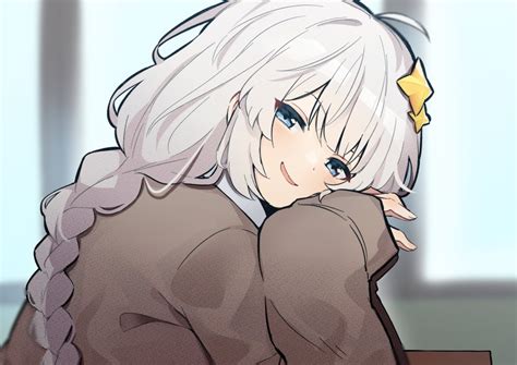 Safebooru 1girl Absurdres Blue Eyes Blush Braid Brown Jacket Grey