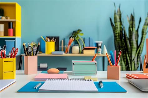 Cool Different Office Stationery Arranged On White Table In Co Working