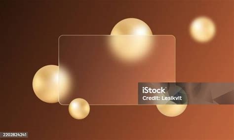 떠 다니는 황금색 구체에 유리 오버레이 효과가있는 프레젠테이션 화면 어두운 배경에 젖빛 유리 효과 유리 형태주의 0명에 대한 스톡 벡터 아트 및 기타 이미지 Istock