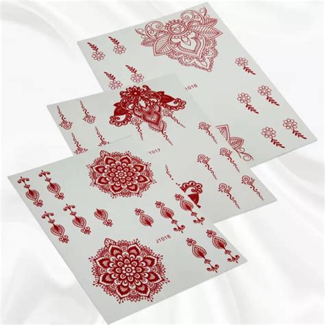 RED HENNA TEMPORARY Tattoos For Women Flower Mandala Mehndi Stickers ZF