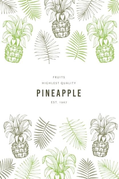 Plantilla De Fondo De Piñas Y Hojas Tropicales Vector Premium
