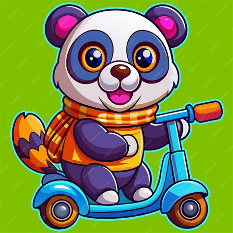 Premium Vector A Cartoon Drawing Of A Panda Bear On A Scooter
