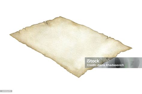 양피지 베이지색 가장자리가 찢어진 빈티지 종이 손으로 그린 수채화 파피루스의 고립 된 그림 복고풍 디자인 엽서 카드 초대장을 위한 텍스트를 위한 복사 공간이 있는 템플릿