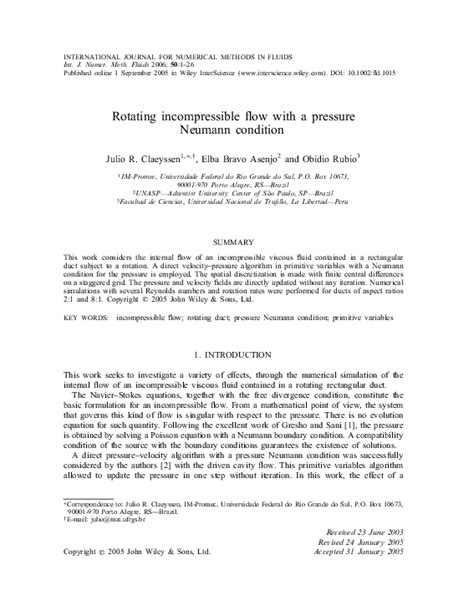 Pdf Rotating Incompressible Flow With A Pressure Neumann Condition