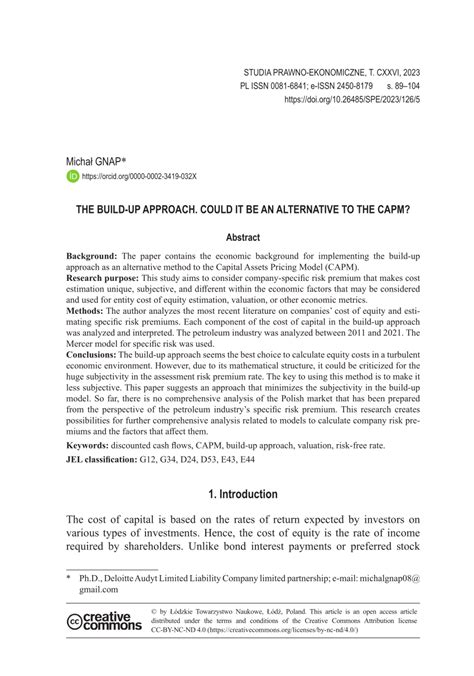 Pdf The Build Up Approach Could It Be An Alternative To The Capm