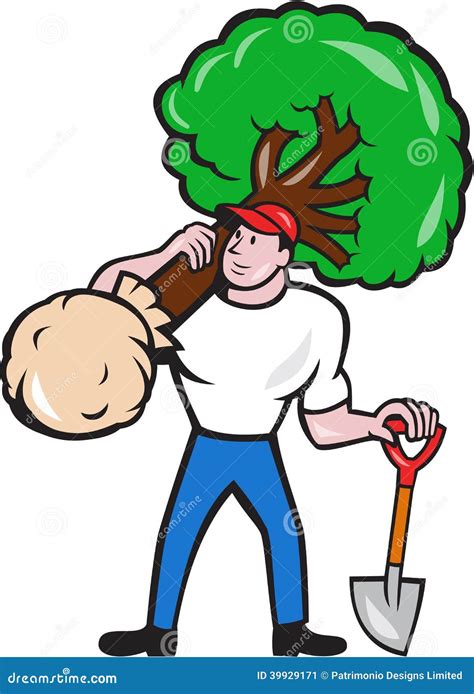 Gardener Arborist Carrying Tree Cartoon Stock Vector Illustration Of