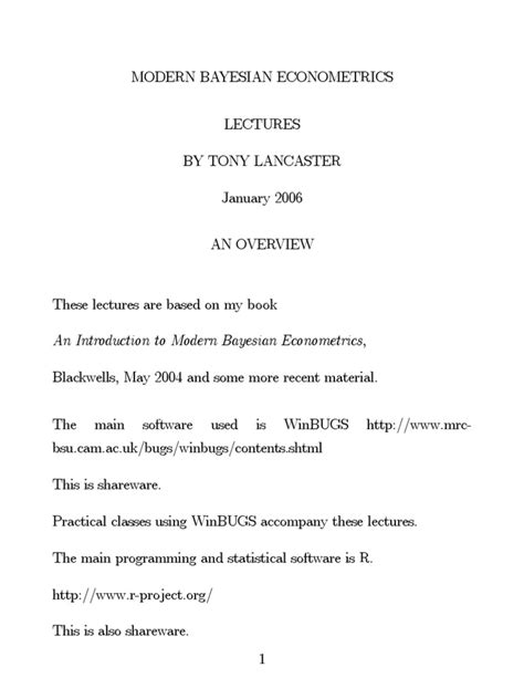 Modern Bayesian Econometrics Pdf Statistical Inference Bayesian