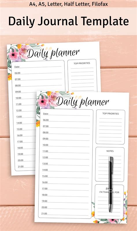 Daily Journal Template Planner Design Layout Daily Planner Ideas