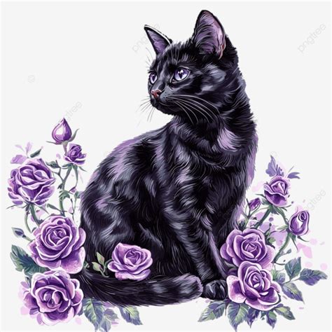 보라색 장미 사이에 앉아 있는 귀여운 고양이 고양이 분홍색 하얀색 Png 일러스트 및 이미지 에 대한 무료 다운로드 Pngtree