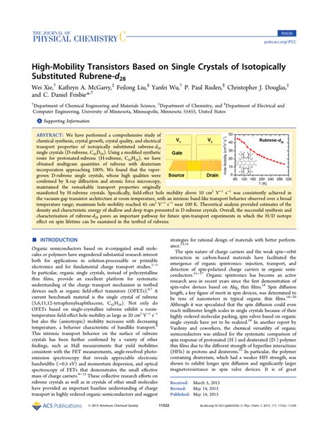 Pdf High Mobility Transistors Based On Single Crystals Of