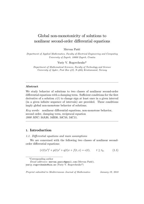 Pdf Global Non Monotonicity Of Solutions To Nonlinear Second Order Di