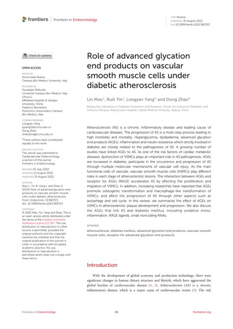 Pdf Role Of Advanced Glycation End Products On Vascular Smooth Muscle