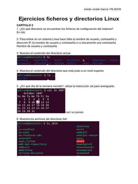 Ejercicios Ficheros Y Directorios Linux Adriánjordángarcía Pdf Archivo De Computadora