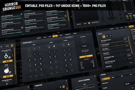 Horror Grunge Dark GUI UI Kit Over 1500 PNG Editable Sources 2D