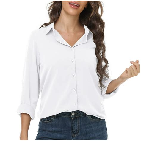 Aiyino Womens Button Down V Neck Shirts Long Sleeve Office Casual