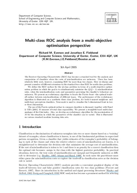 Pdf Multi Class Roc Analysis From A Multi Objective Optimisation