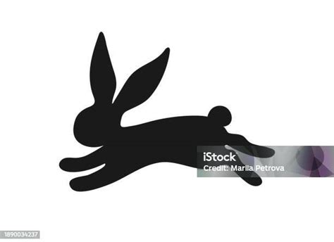 달리는 토끼 실루엣 손으로 그린 토끼가 점프하고 있습니다 벡터 일러스트 레이 션 검은색에 대한 스톡 벡터 아트 및 기타 이미지