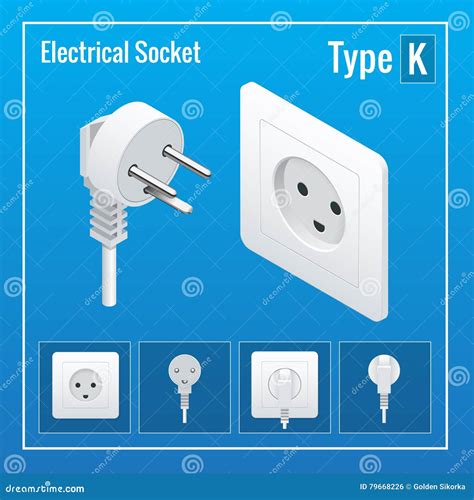 Isometric Switches And Sockets Set Type G Ac Power Sockets Realistic