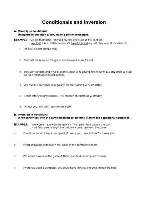 Conditionals Inversion Worksheet Pdf