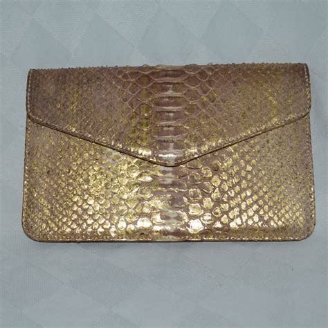 New Camille Zarsky Gold Python Envelope Clutch Gem
