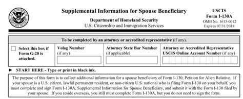 U S Immigration Form I A For Spouses Seeking A Green Card