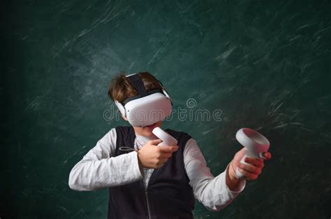 A Boy Playing With Vr Headset Stock Image Image Of Glasses