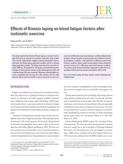 Pdf Effects Of Kinesio Taping On Blood Fatigue Factors After