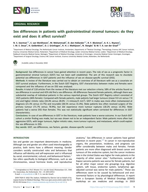 Pdf Sex Differences In Patients With Gastrointestinal Stromal Tumours Do They Exist And Does