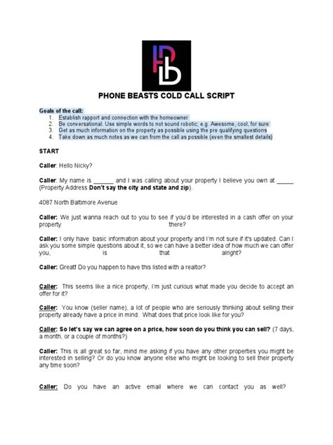Cold Call Script Pdf