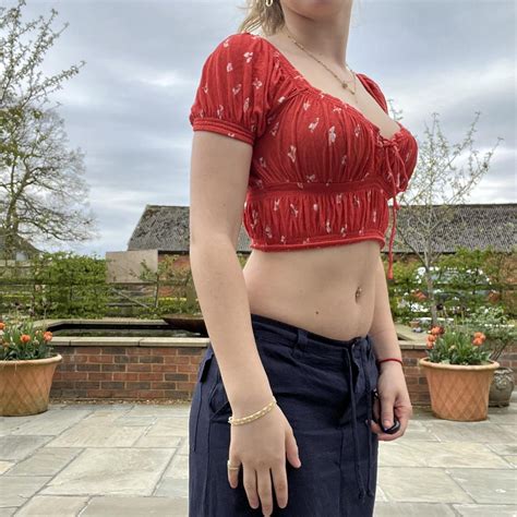 Red Floral Milkmaid Crop Top Urban Depop