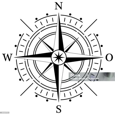 Compass Rose Vector With Four Directions And German East Description