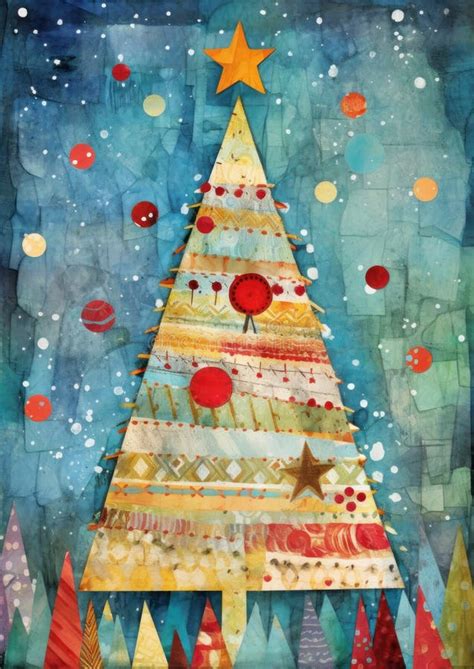 Happy Christmas Tree Greeting Card Illustration Stock Illustration