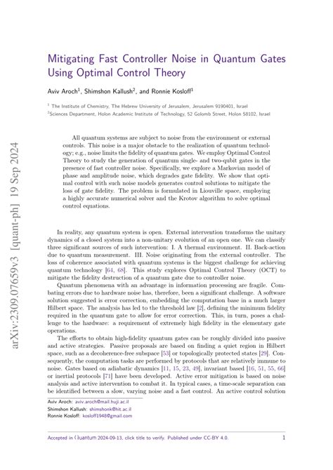 Pdf Mitigating Controller Noise In Quantum Gates Using Optimal Control Theory
