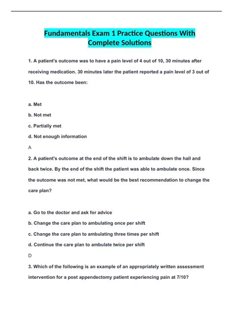 Fundamentals Exam 1 Practice Questions With Complete Solutions