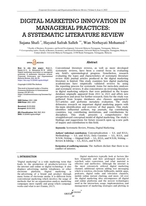 Pdf Digital Marketing Innovation In Managerial Practices A Systematic Literature Review